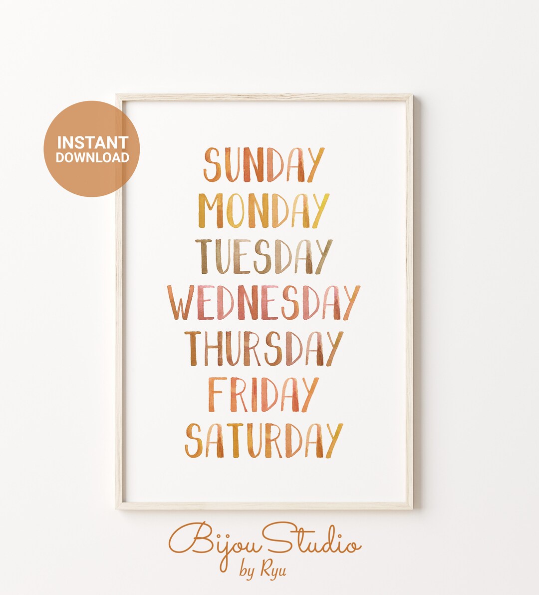 Days of the Week Boho Nursery Printable Wall Art, Educational Gender ...