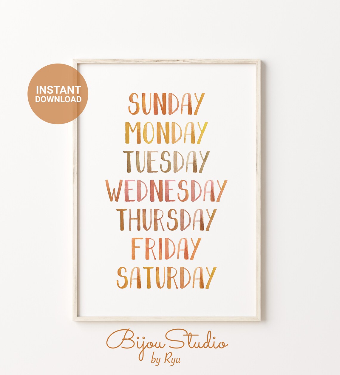 Days of the Week Boho Nursery Printable Wall Art Educational | Etsy