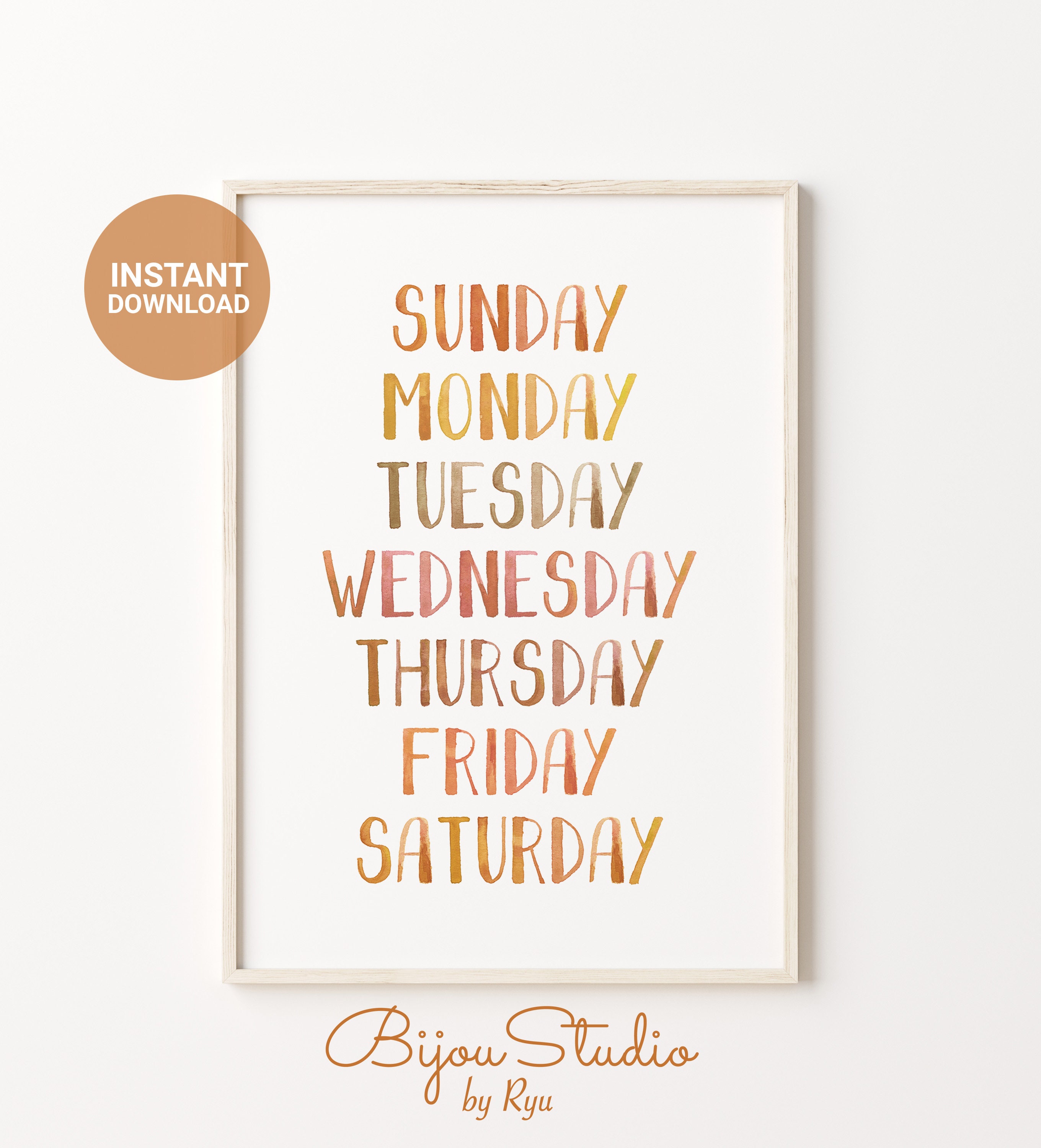 Days of the Week Boho Nursery Printable Wall Art Educational - Etsy