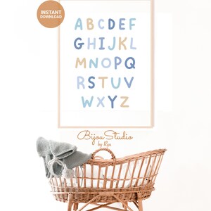 Alphabet Blue Nursery Printable Wall Art ABC Neutral Poster - Etsy