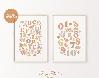 Alphabet Boho Nursery Printable Wall Art ABC Gender Neutral - Etsy
