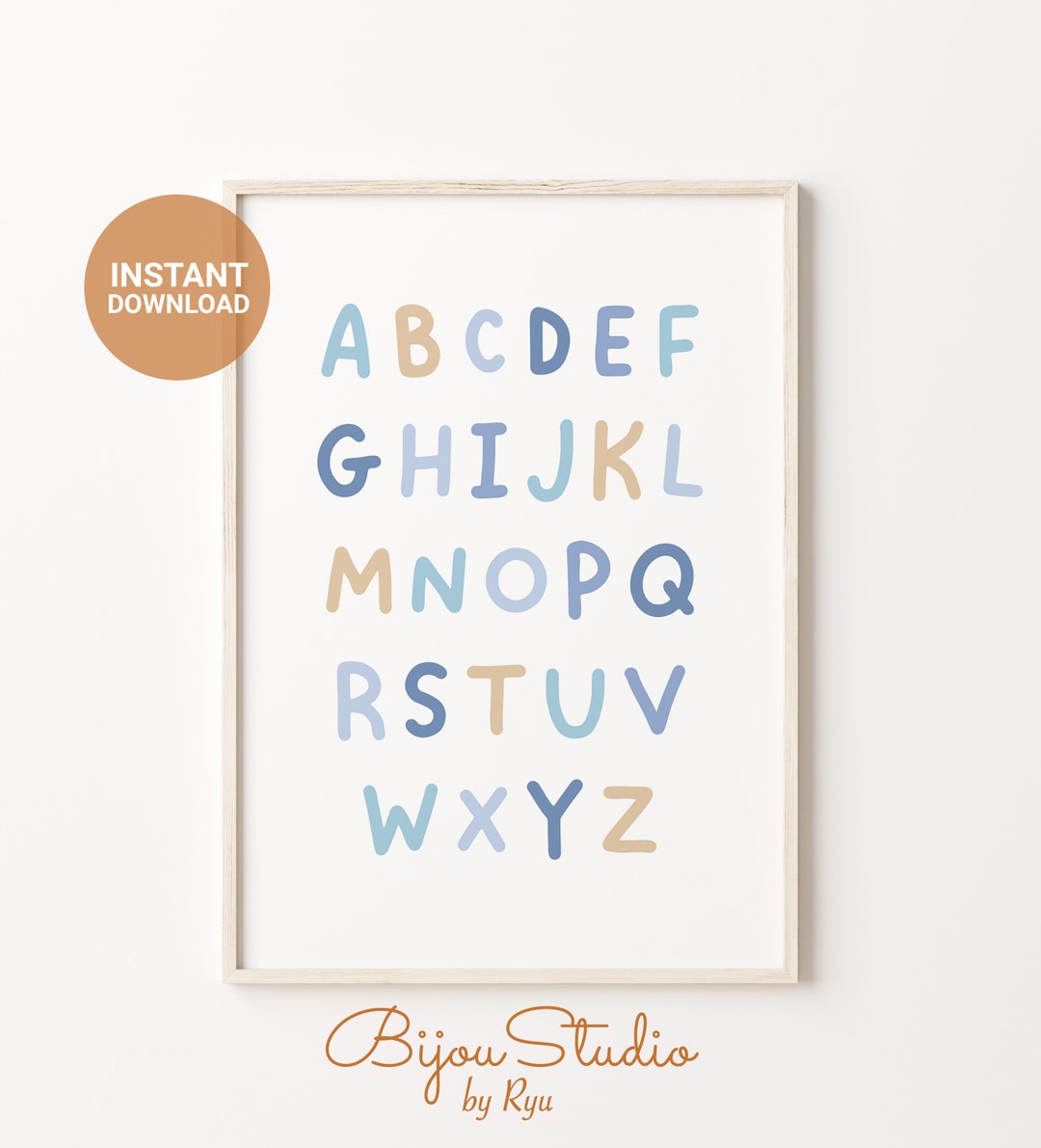 Alphabet Blue Nursery Printable Wall Art ABC Neutral Poster - Etsy