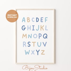 Alphabet Blue Nursery Printable Wall Art ABC Neutral Poster - Etsy