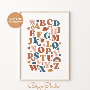 Set of 2 Alphabet and Numbers Boho Nursery Printable Wall Art, ABC ...