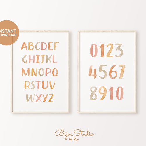 Set of 2 Alphabet and Numbers Boho Nursery Printable Wall Art - Etsy