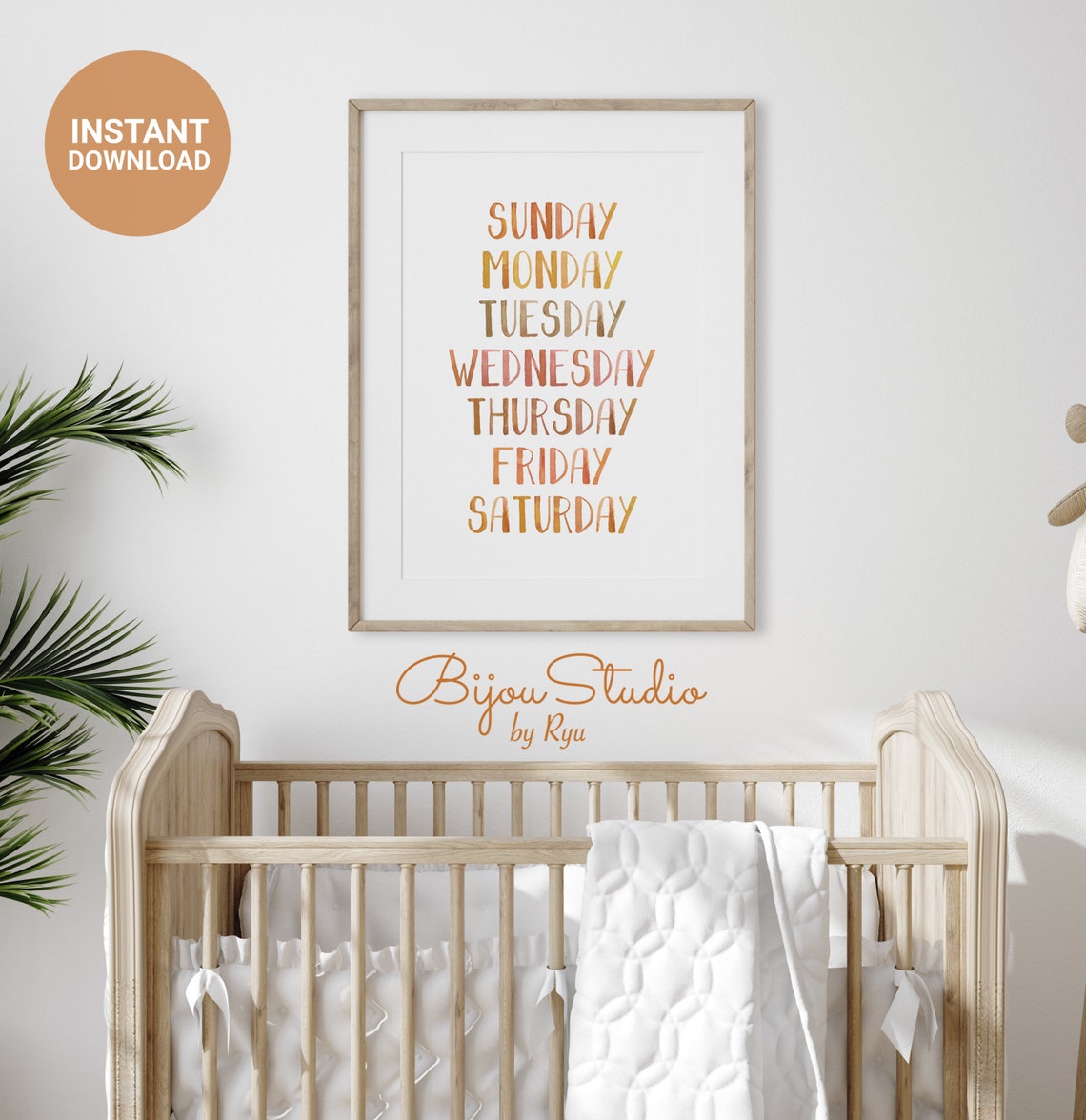 Days of the Week Boho Nursery Printable Wall Art Educational | Etsy