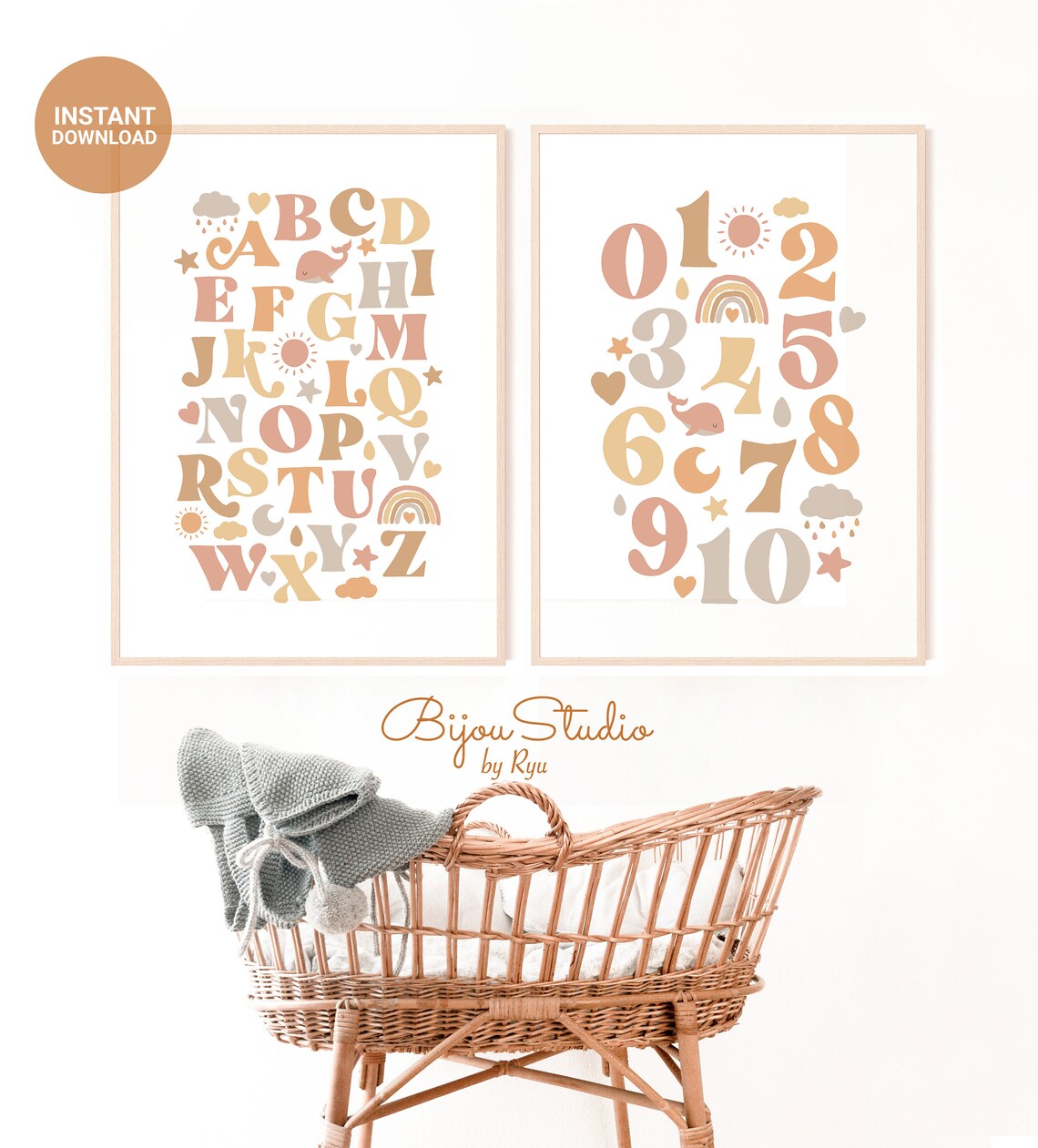 Set of 2 Alphabet and Numbers Boho Nursery Printable Wall Art - Etsy