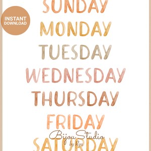 Days of the Week Boho Nursery Printable Wall Art, Educational Gender ...
