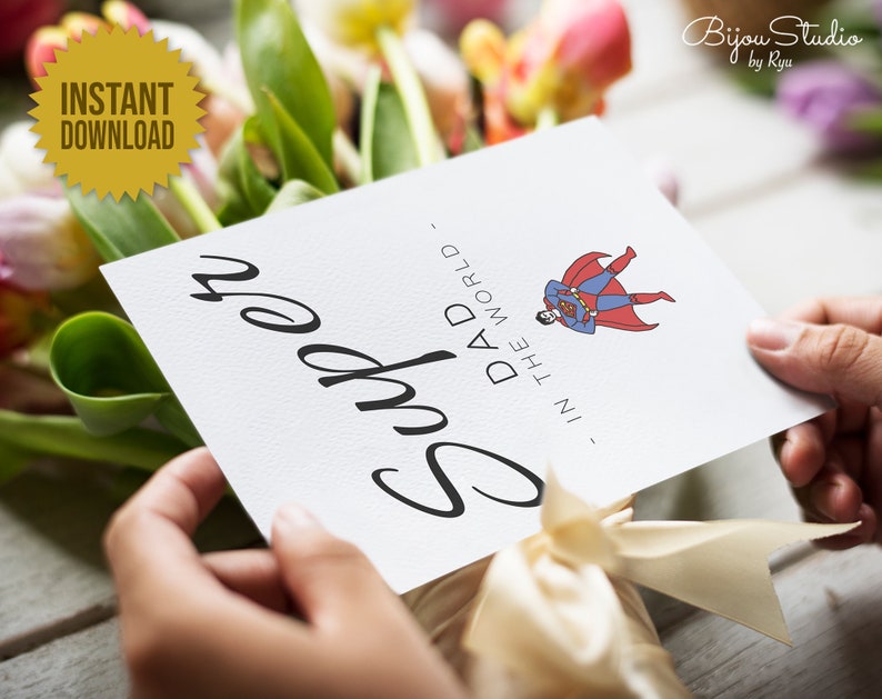 Printable Super Dad Card Happy Fathers Day Downloadable Card - Etsy