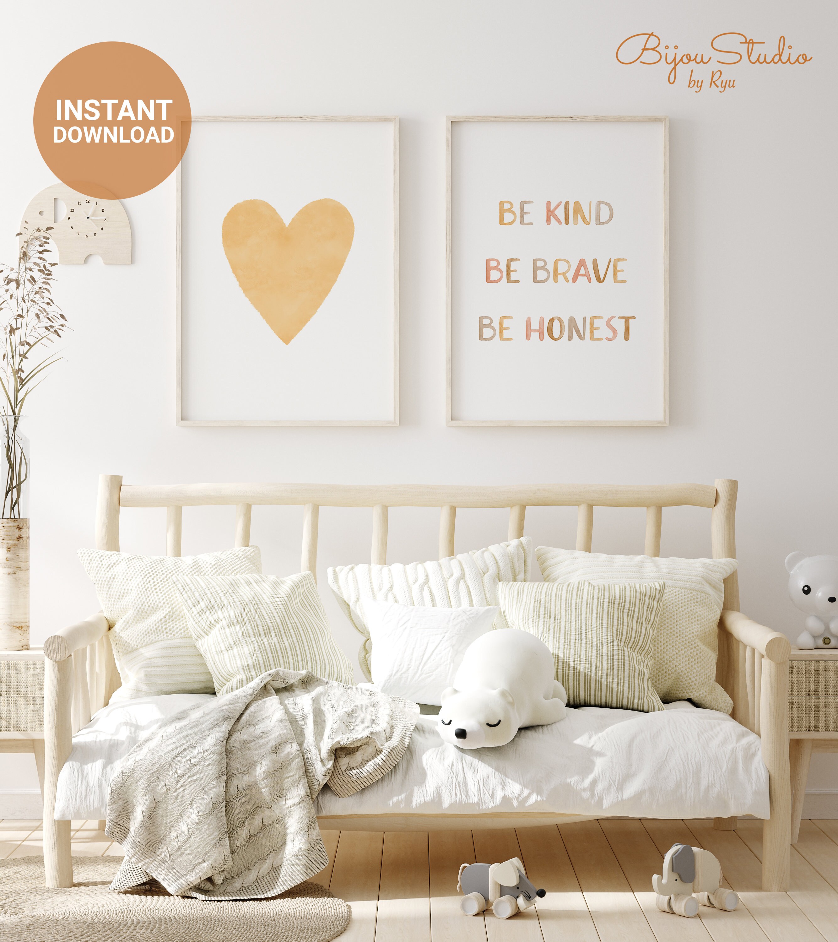 Set of 2 Affirmations for Kids Be Kind Yellow Heart Boho - Etsy