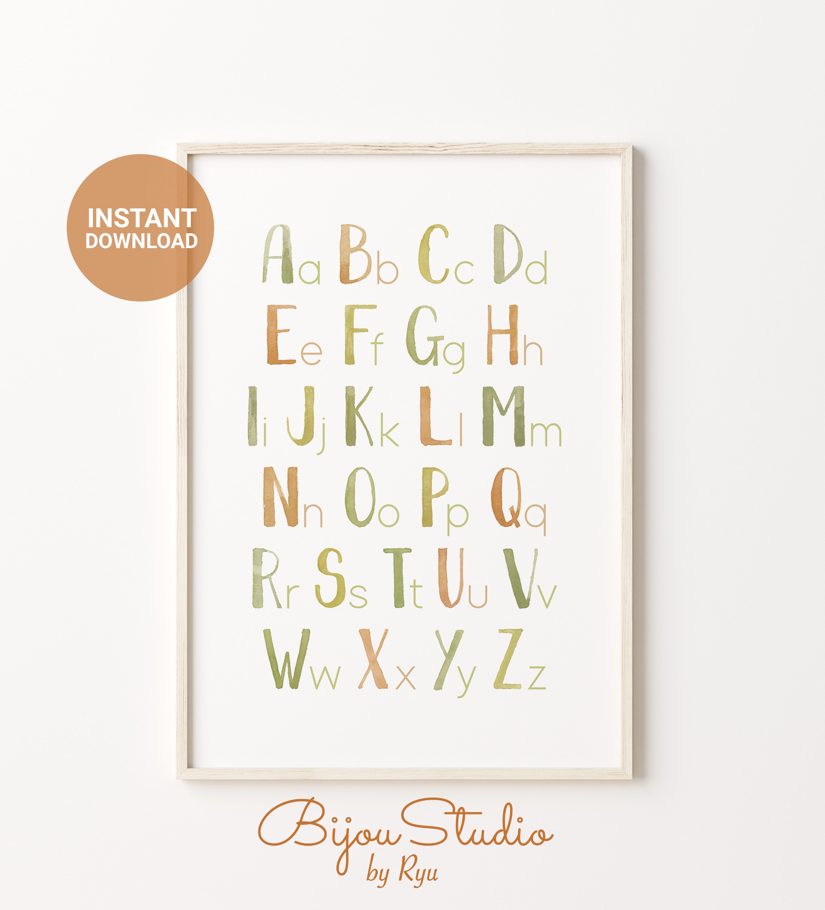 Alphabet Boho Olive Green Nursery Printable Wall Art ABC Upper - Etsy