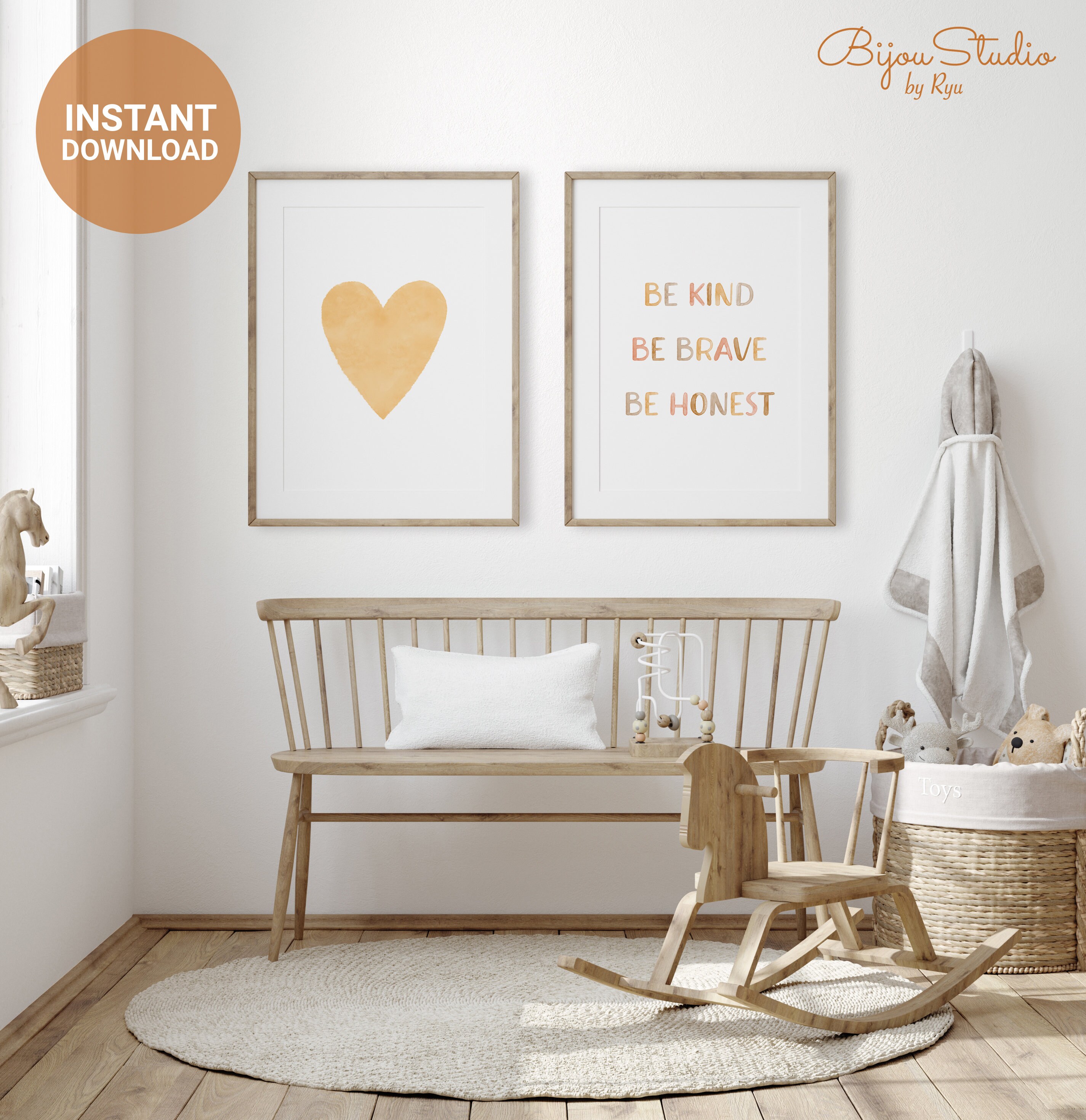 Set of 2 Affirmations for Kids Be Kind Yellow Heart Boho - Etsy