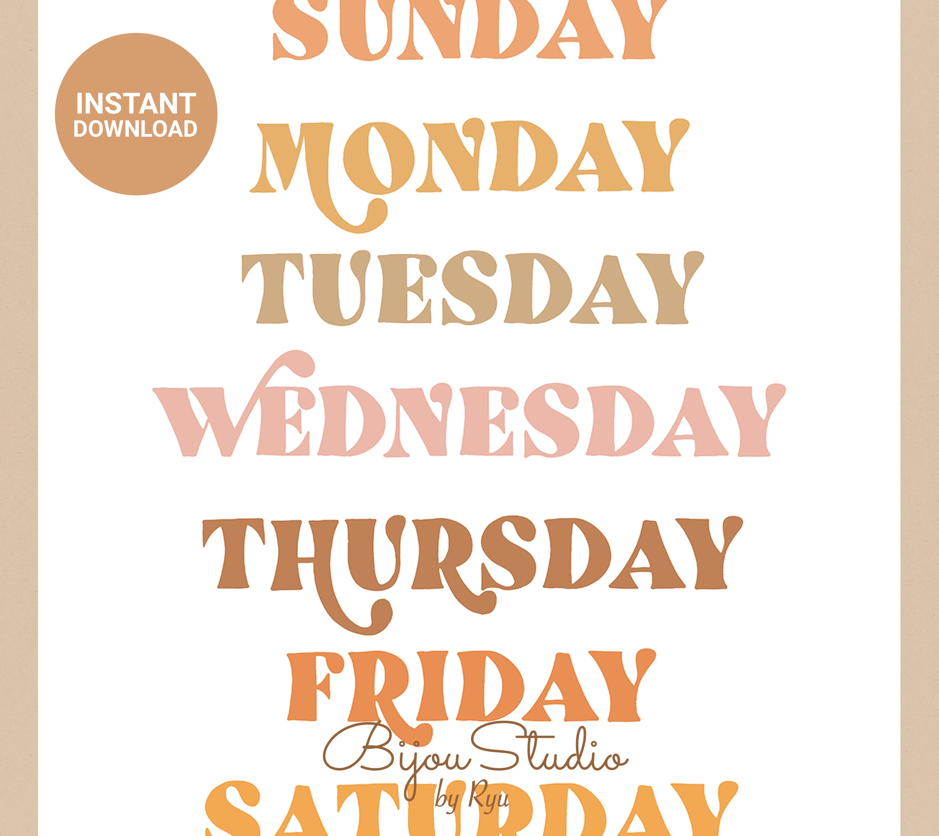 Days of the Week Boho Nursery Printable Wall Art Educational - Etsy