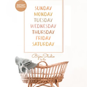 Days of the Week Boho Nursery Printable Wall Art, Educational Gender ...