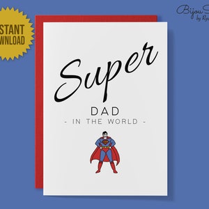Printable Super Dad Card, Happy Fathers Day Downloadable Card, Card for ...