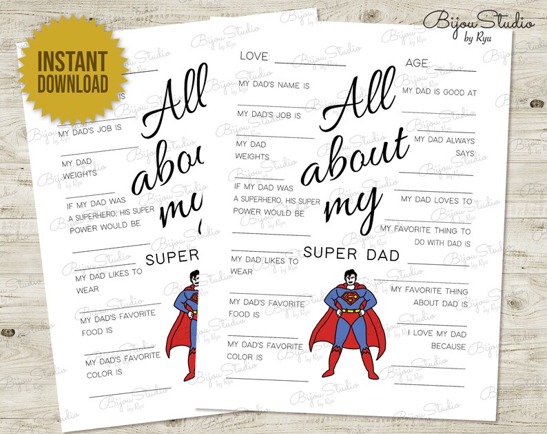 All About My Dad Printable Fathers Day Gift From Kids - Etsy