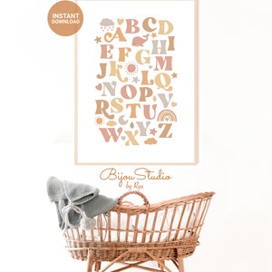 Alphabet Boho Nursery Printable Wall Art, ABC Gender Neutral Poster ...