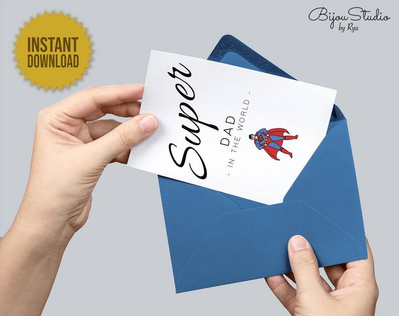 Printable Super Dad Card, Happy Fathers Day Downloadable Card, Card for ...