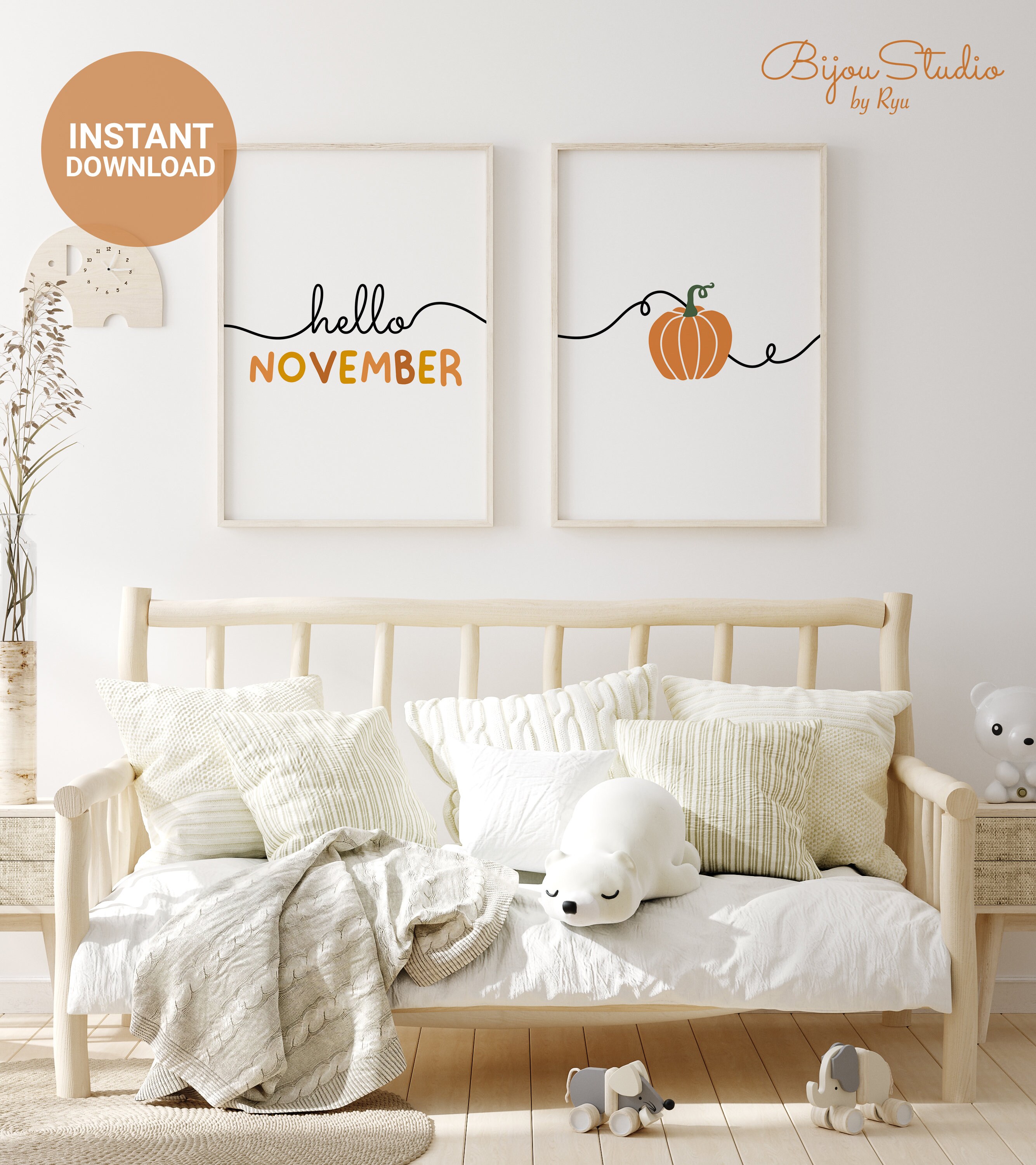 Set of 2 Hello November Boho Printable Wall Art Neutral Fall - Etsy