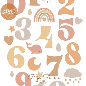 Numbers Boho Nursery Printable Wall Art Numbers Gender - Etsy