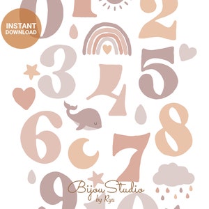 Numbers Boho Nursery Printable Wall Art, Numbers Gender Neutral Poster ...