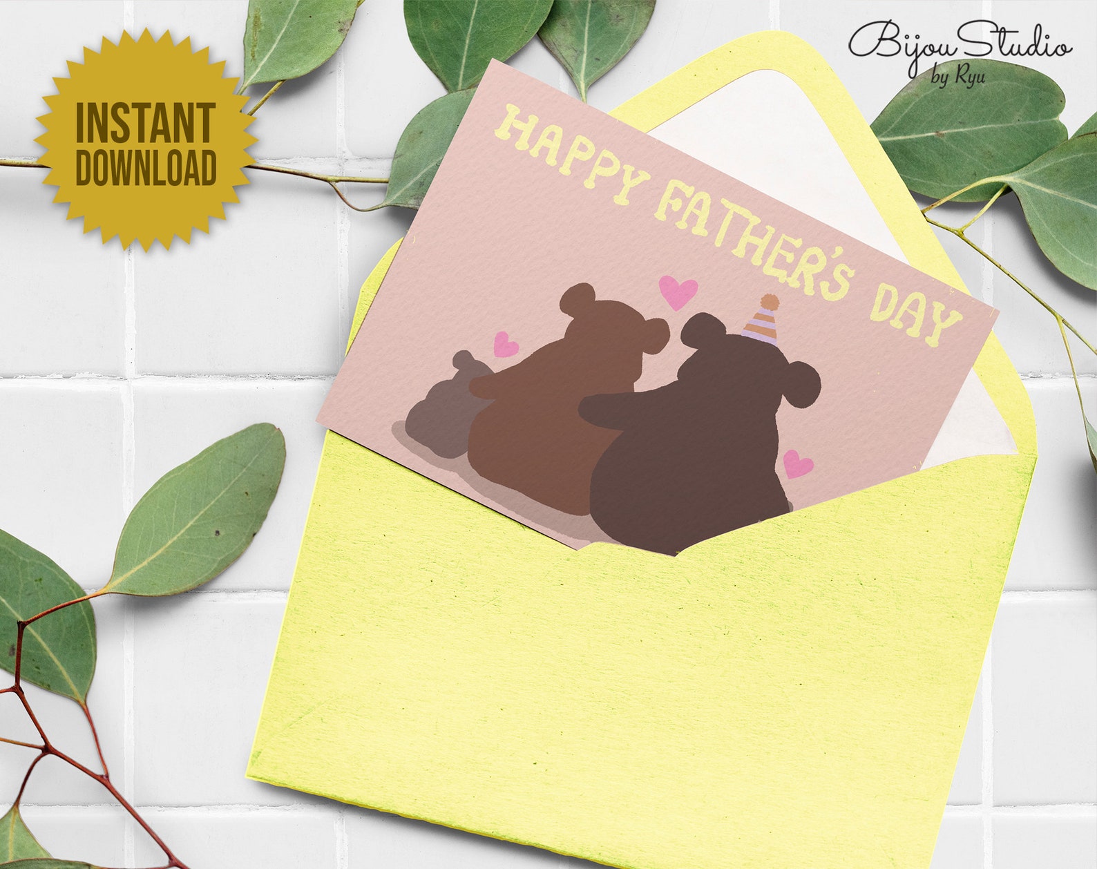 Printable Daddy Bear Card 4 Bear Family Back View Card Papa | Etsy