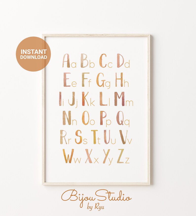 Alphabet Boho Nursery Printable Wall Art ABC Upper Lowercase - Etsy