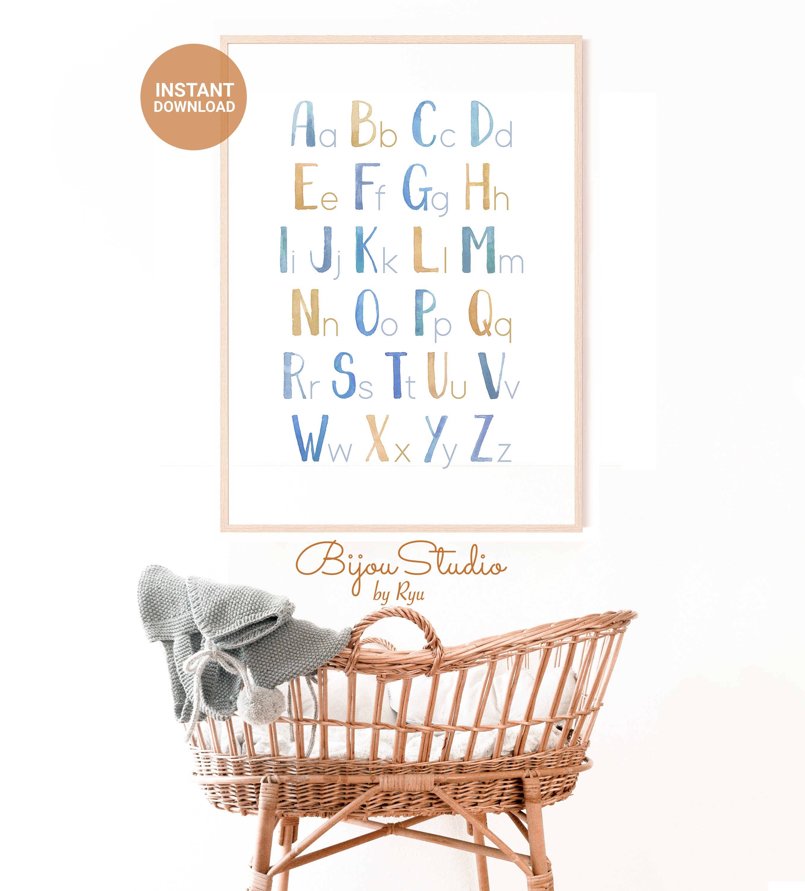 Alphabet Blue Nursery Printable Wall Art ABC Upper Lowercase - Etsy