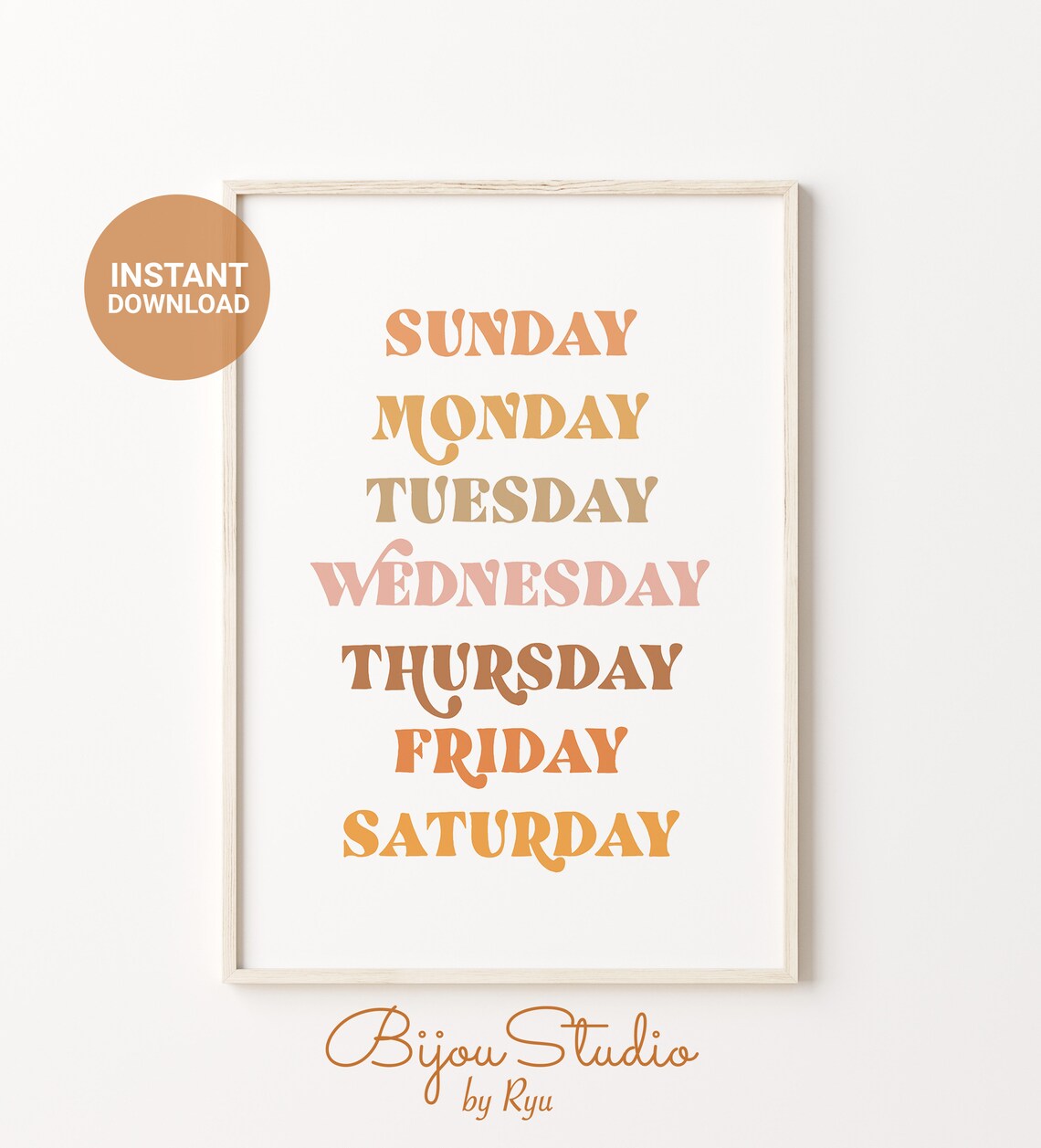 Days of the Week Boho Nursery Printable Wall Art Educational - Etsy