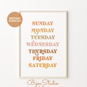Days of the Week Boho Nursery Printable Wall Art Educational - Etsy