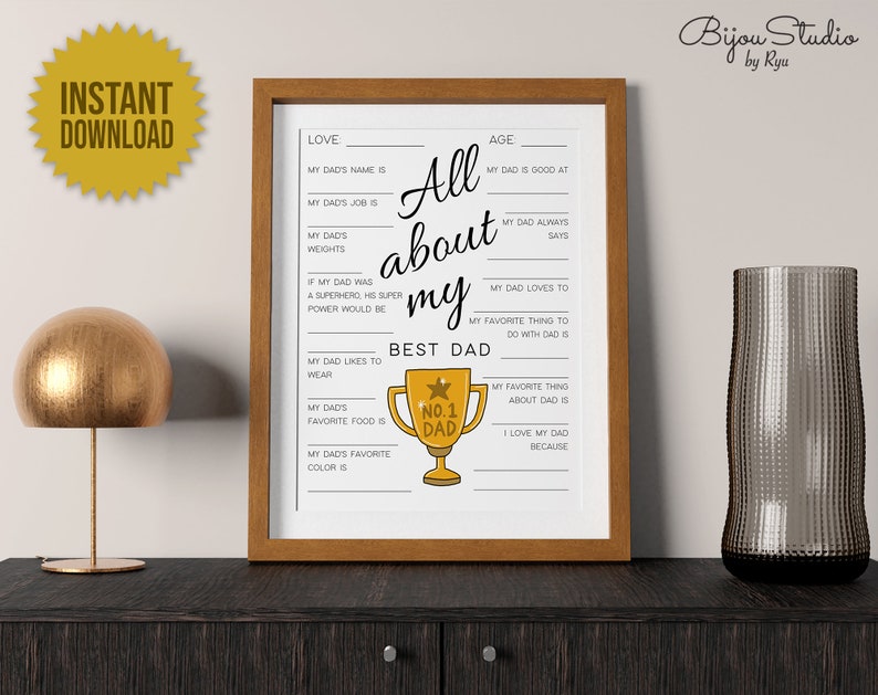 All About My Dad Printable Fathers Day Gift From Kids | Etsy