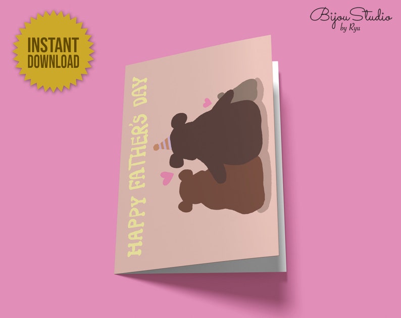 Printable Daddy Bear Card 3 Bear Family Back View Card Papa - Etsy