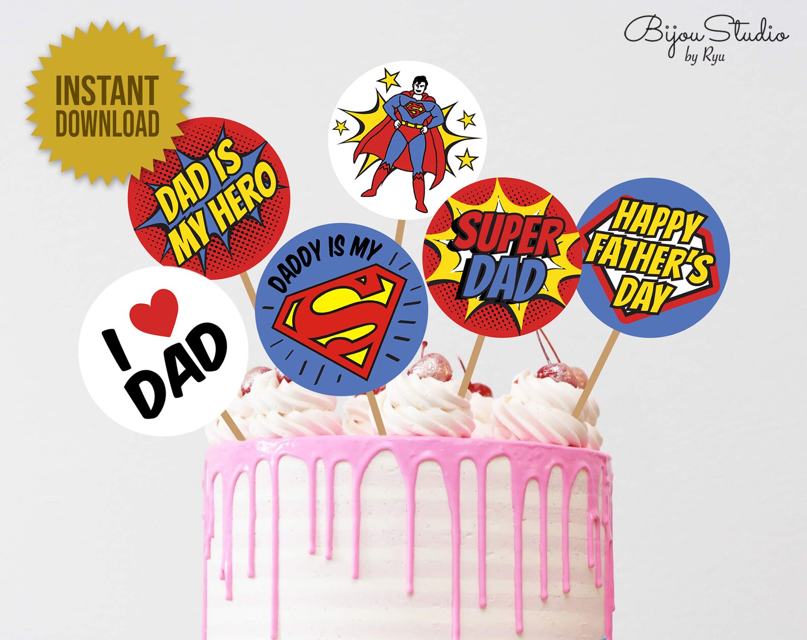 Printable Super Dad Cake Topper Happy Fathers Day Topper | Etsy