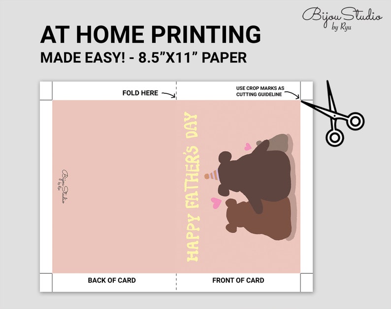 Printable Daddy Bear Card 3 Bear Family Back View Card Papa - Etsy