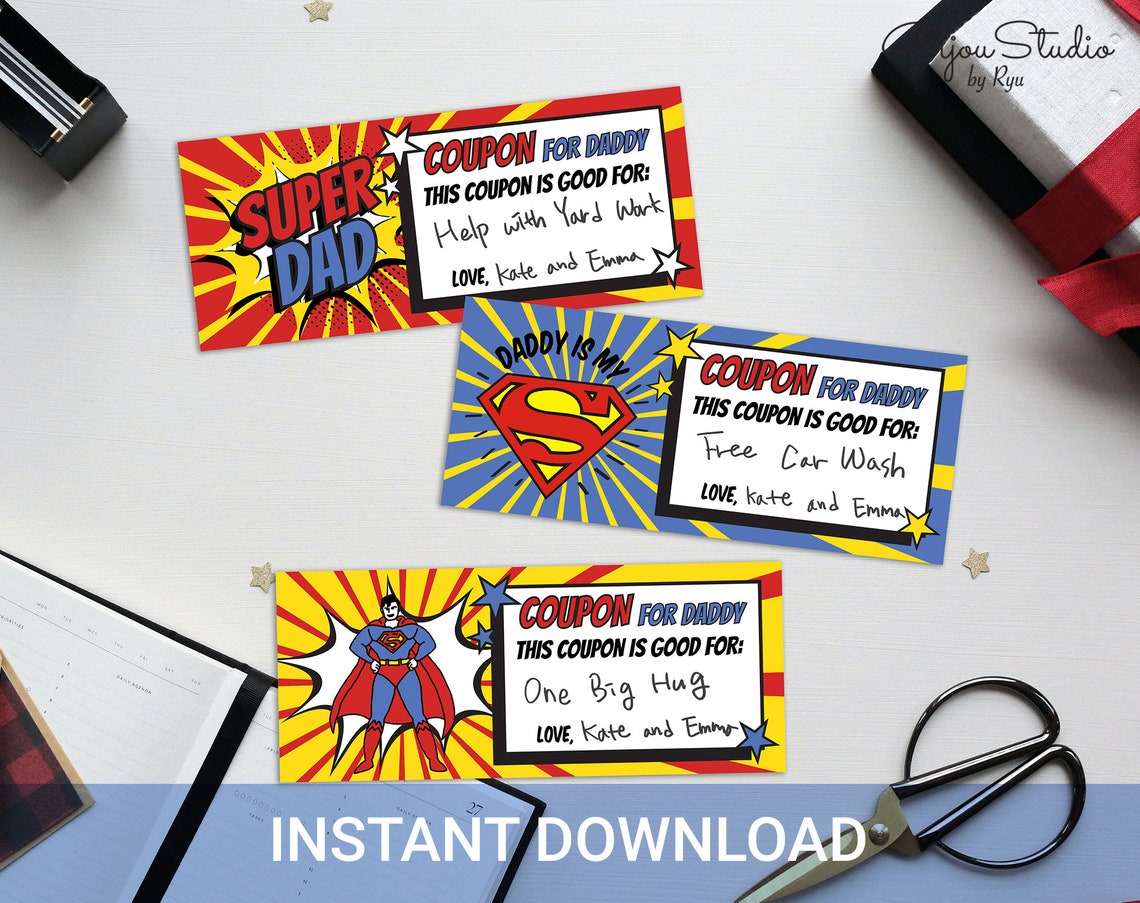 Printable Super Dad Fathers Day Coupon Happy Fathers Day DIY | Etsy