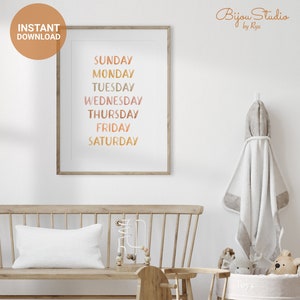 Days of the Week Boho Nursery Printable Wall Art, Educational Gender ...