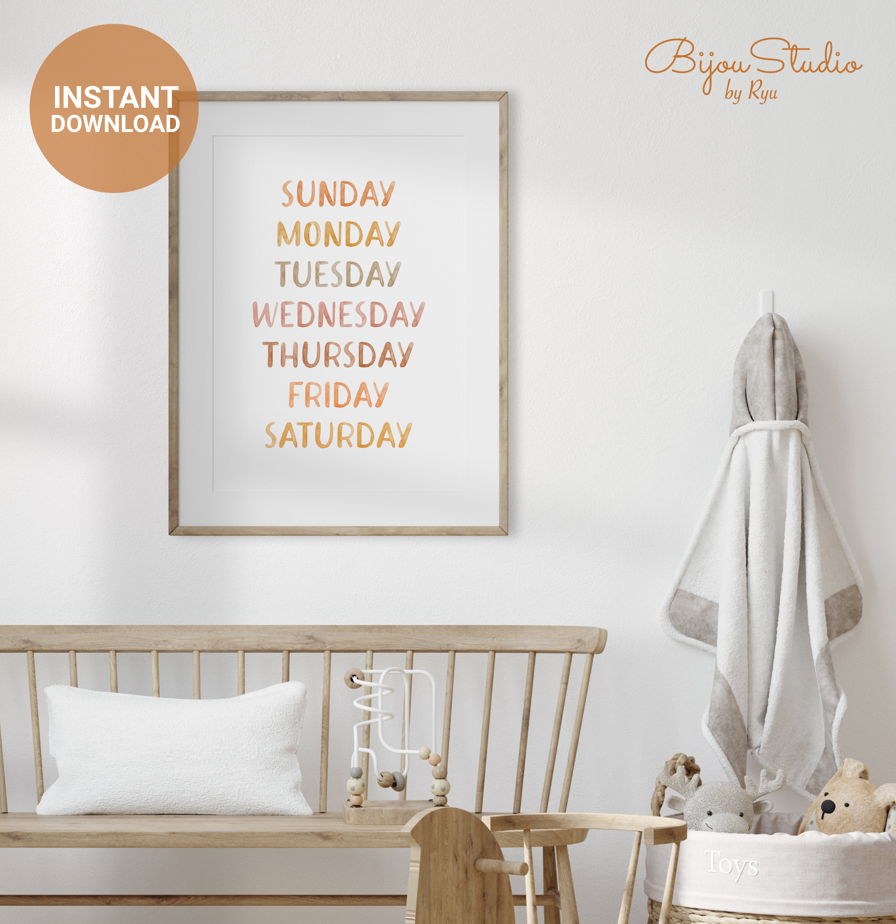 Days of the Week Boho Nursery Printable Wall Art Educational - Etsy