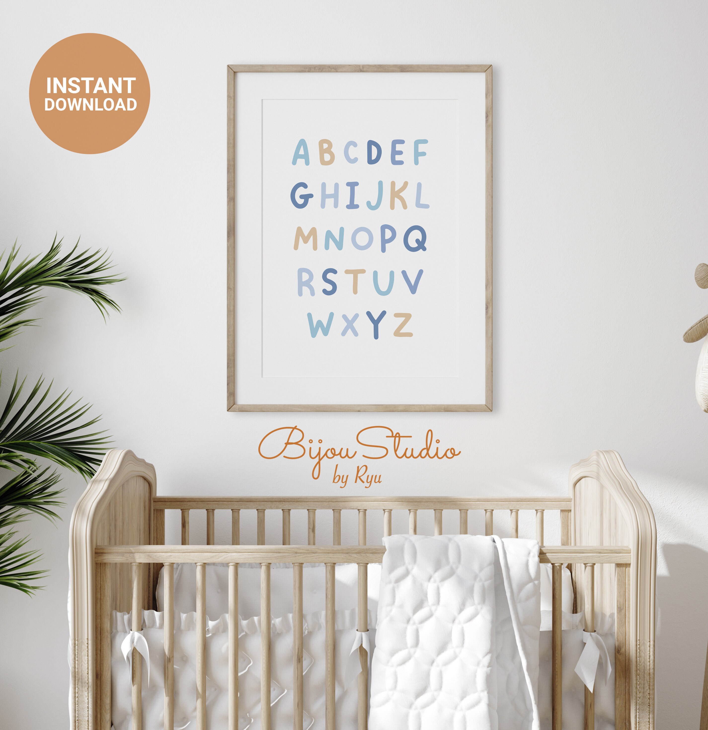 Alphabet Blue Nursery Printable Wall Art ABC Neutral Poster - Etsy