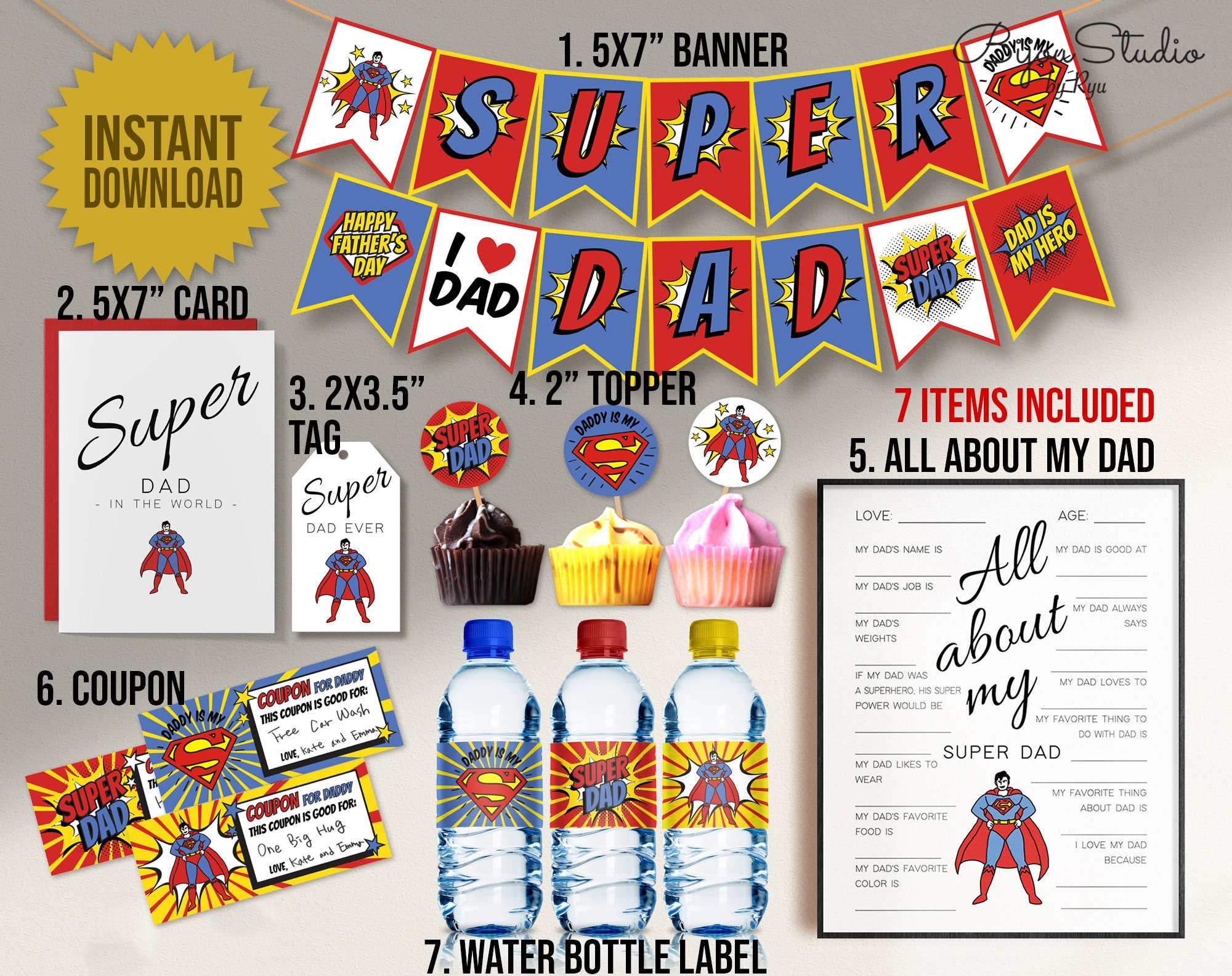 Fathers Day Party Bundle Printable Super Dad Banner - Etsy