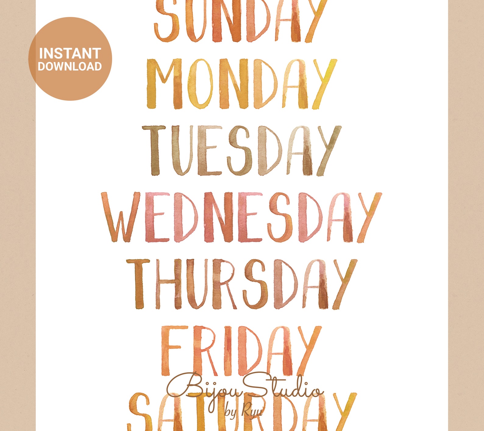 Days of the Week Boho Nursery Printable Wall Art Educational - Etsy