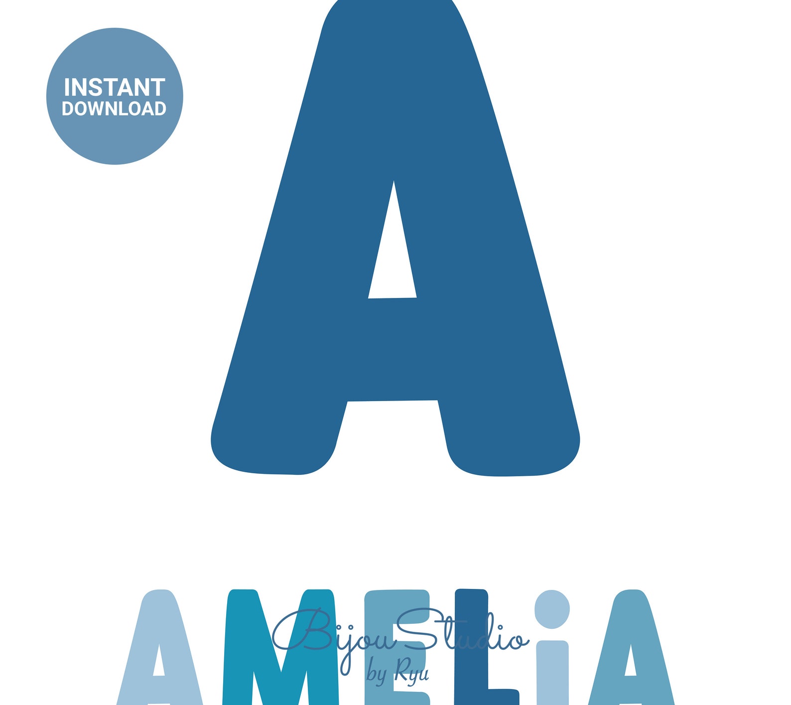 Personalized Baby Name Blue Printable Nursery Wall Art Custom - Etsy