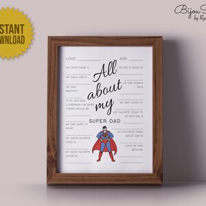 All About My Dad, Printable Fathers Day Gift From Kids, Questionnaire ...