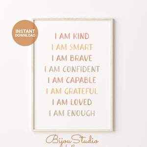 Set of 3 Affirmations for Kids I Am Kind Smart Loved Boho Rainbow ...