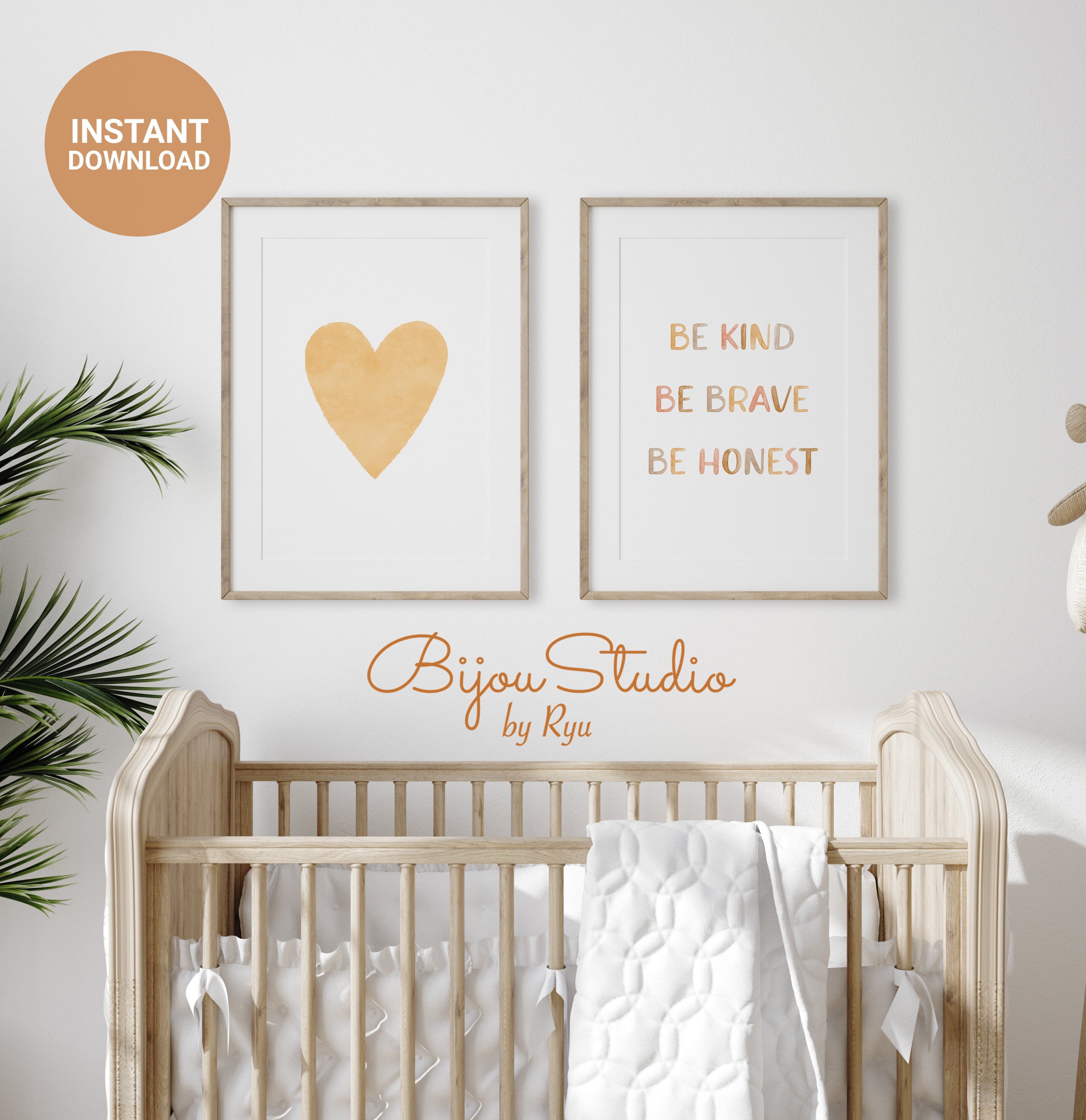 Set of 2 Affirmations for Kids Be Kind Yellow Heart Boho - Etsy