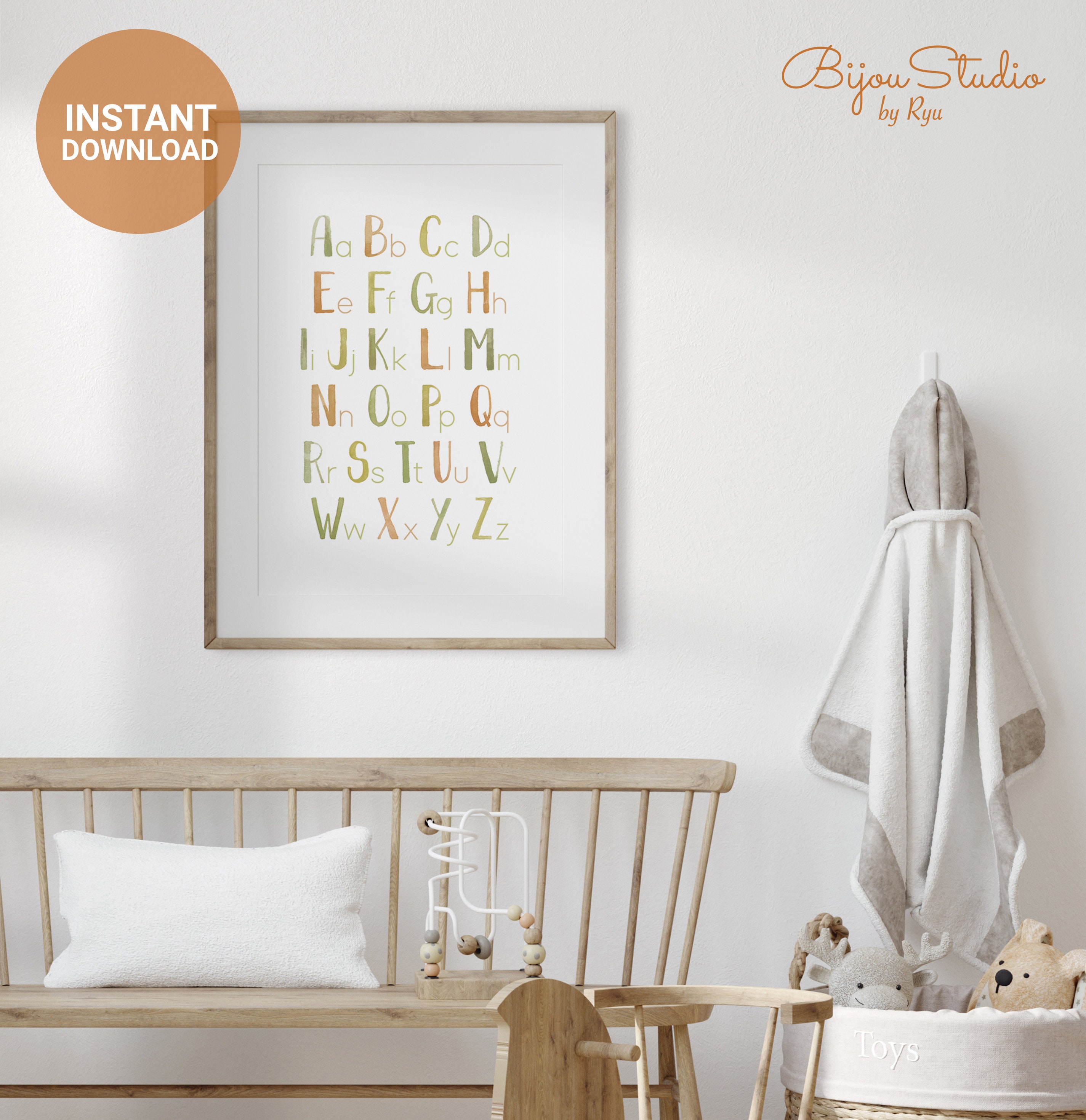 Alphabet Boho Olive Green Nursery Printable Wall Art ABC Upper - Etsy
