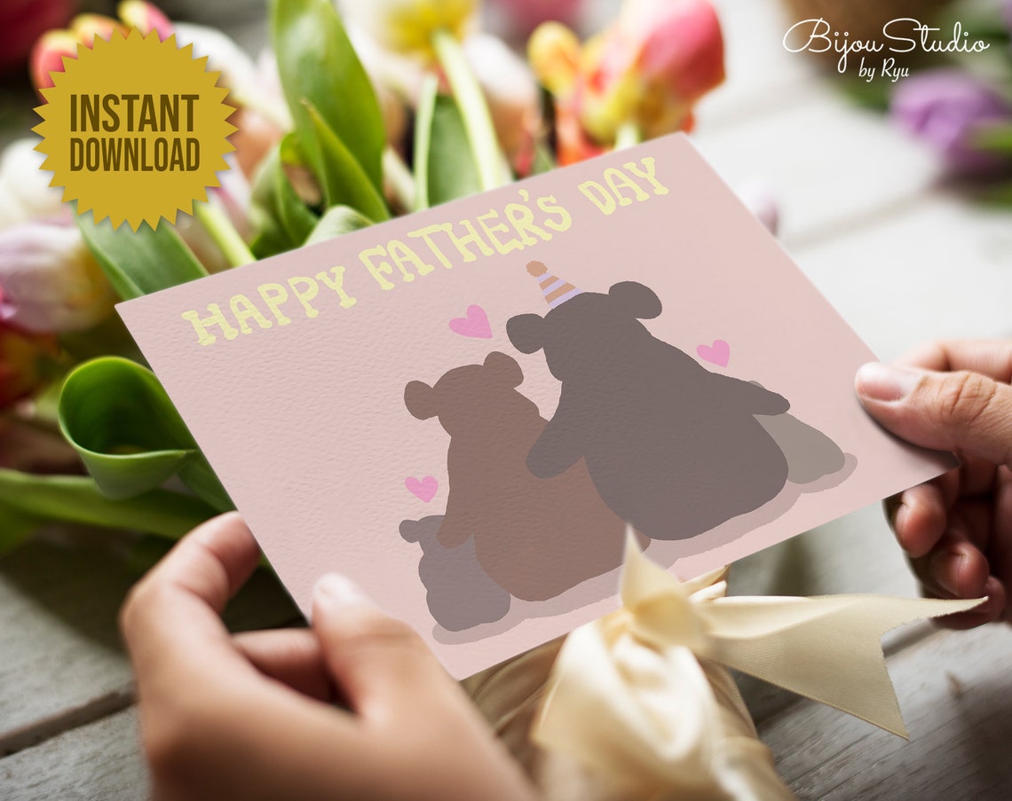 Printable Daddy Bear Card 4 Bear Family Back View Card Papa | Etsy