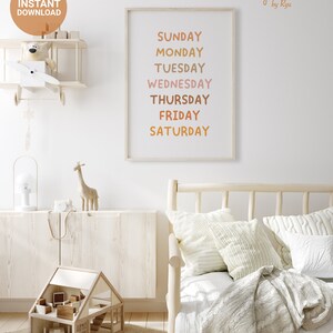 Days of the Week Boho Nursery Printable Wall Art, Educational Gender ...