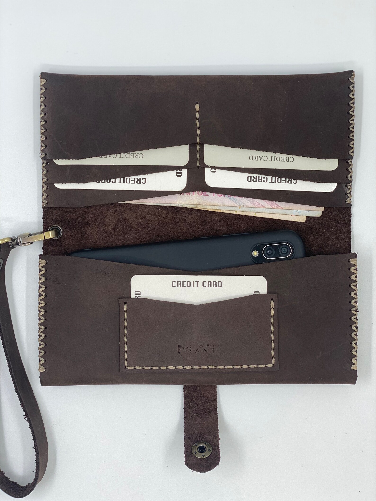 Personalized Leather Wallet for Woman, Long Leather Wallet With Handle ...