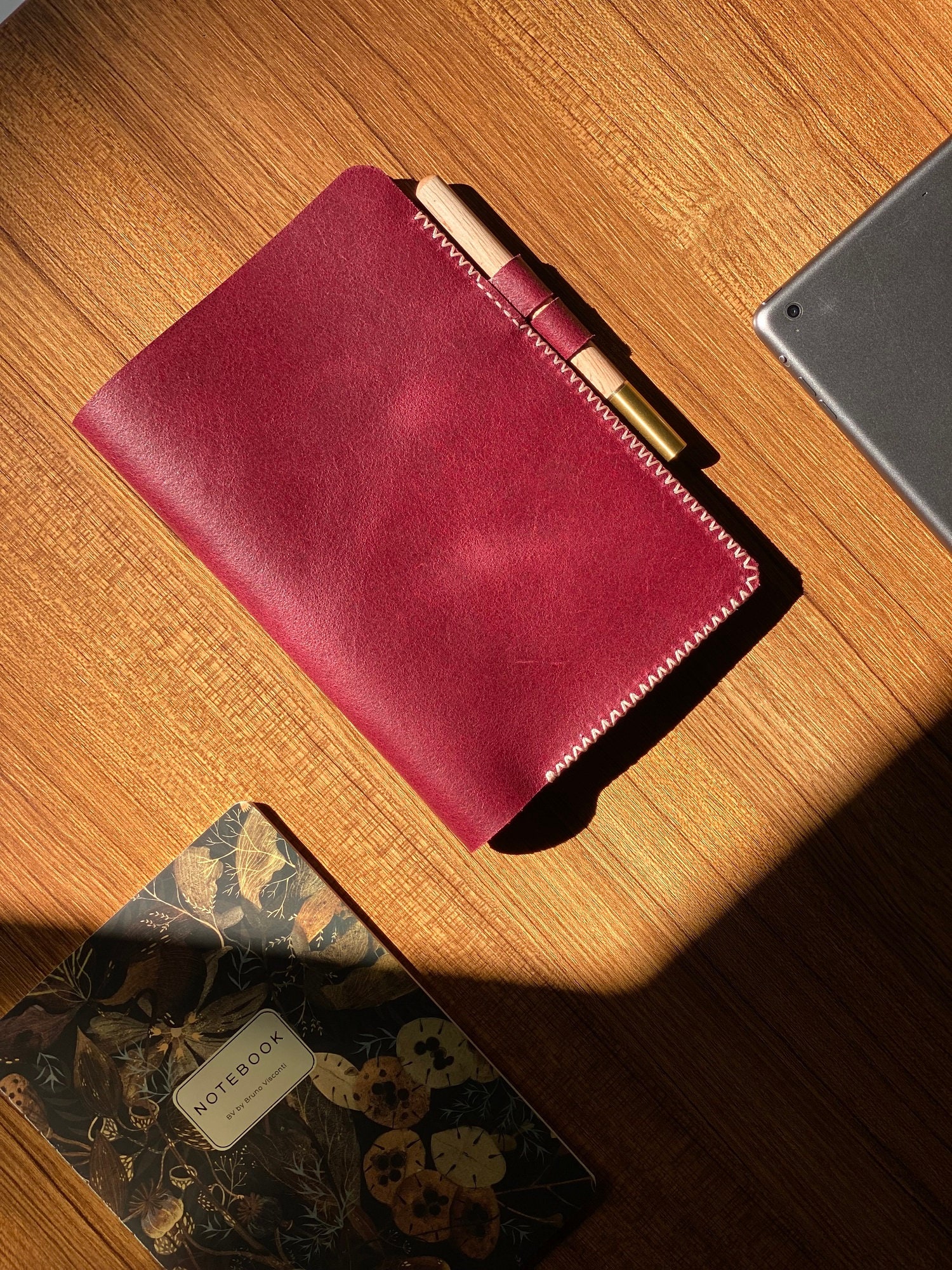 A5 Leather Journal Cover / Burgundy Notebook Cover / A5 Planner Sleeve ...