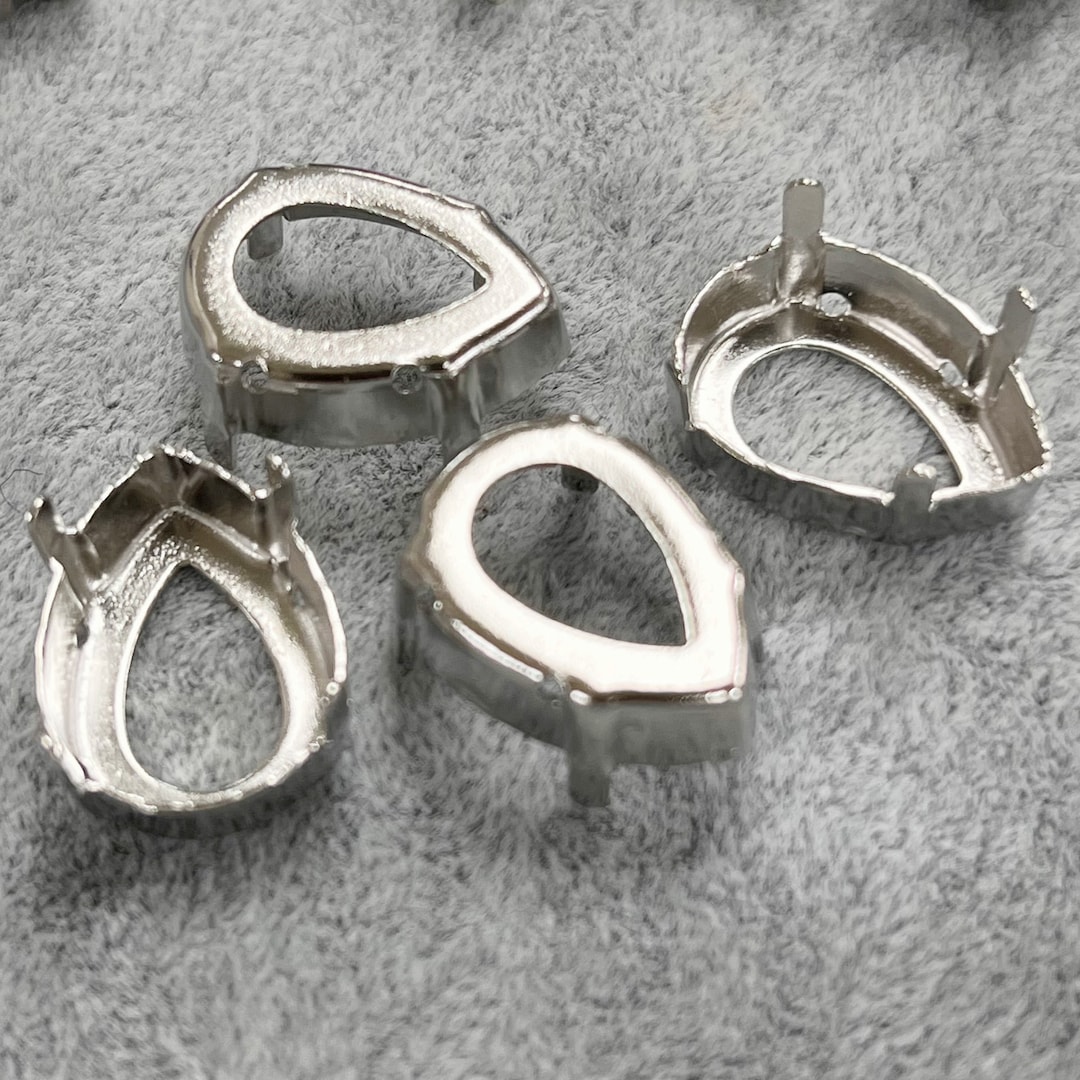 Drop Shape Settings-cups, Made in Germany, White Plated, 14x10mm or ...